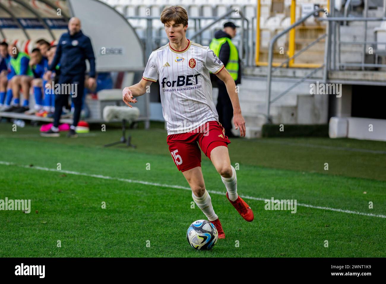 Lodz, Poland. 03rd Mar, 2024. Antoni Mlynarczyk of LKS seen in action ...