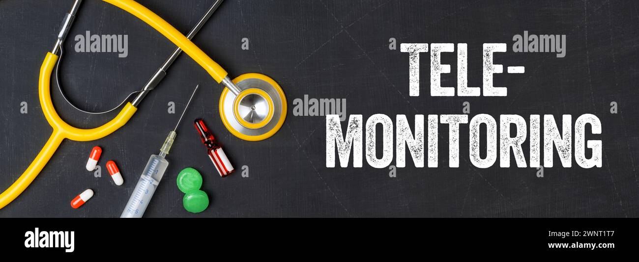 Stethoscope and pharmaceuticals on a blackboard - Telemonitoring Stock ...