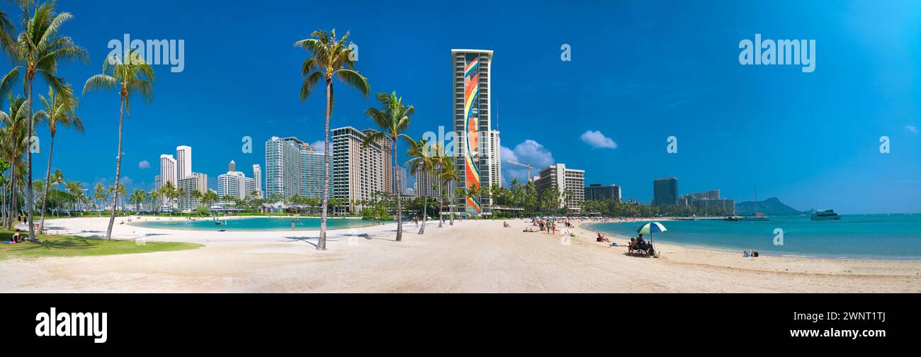 Panoramic View Of Waikiki Beach, Honolulu, Hawaii Stock Photo - Alamy