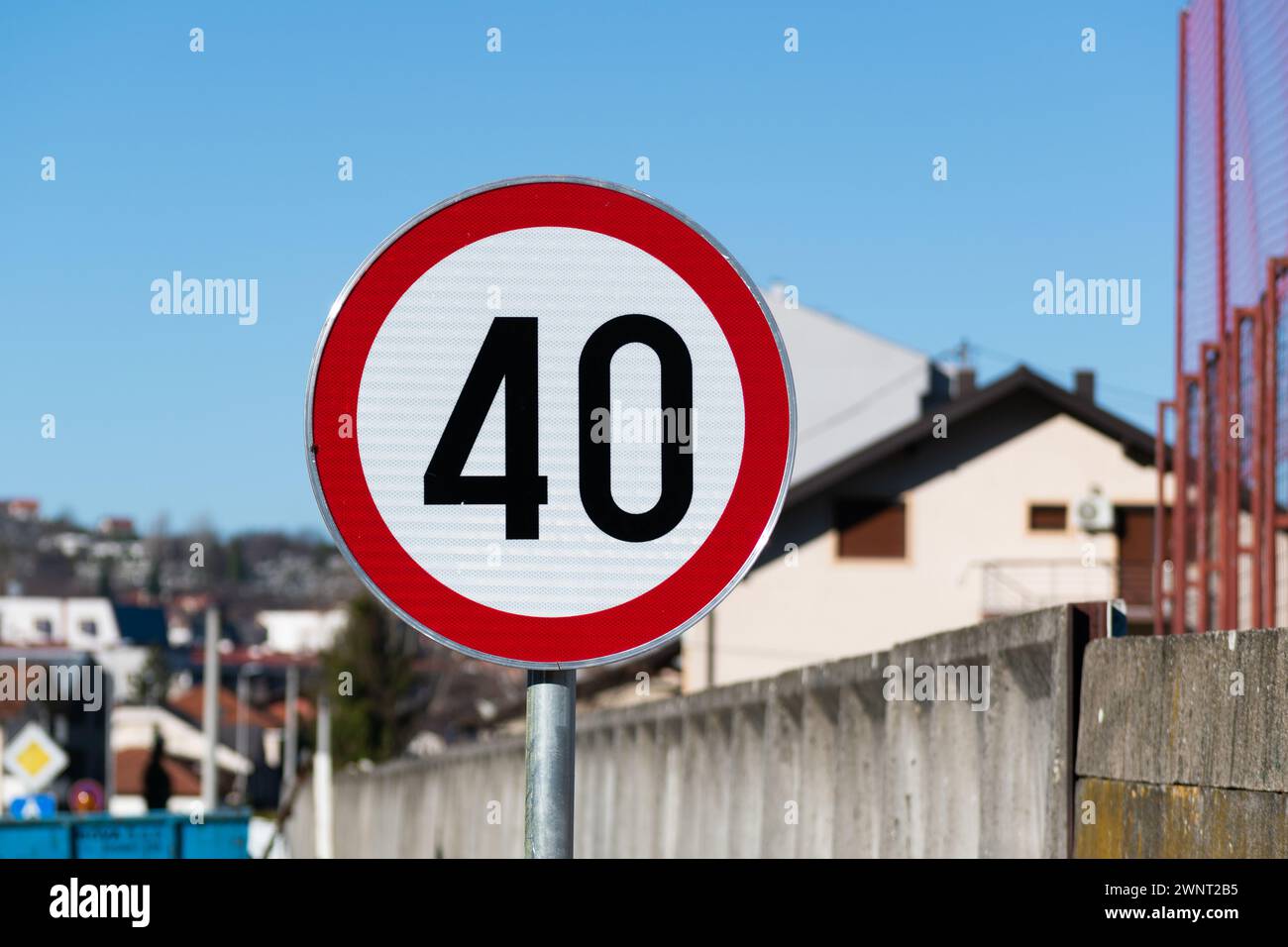 Speed limit 40 sign close up, indicates a road or part of the road on ...