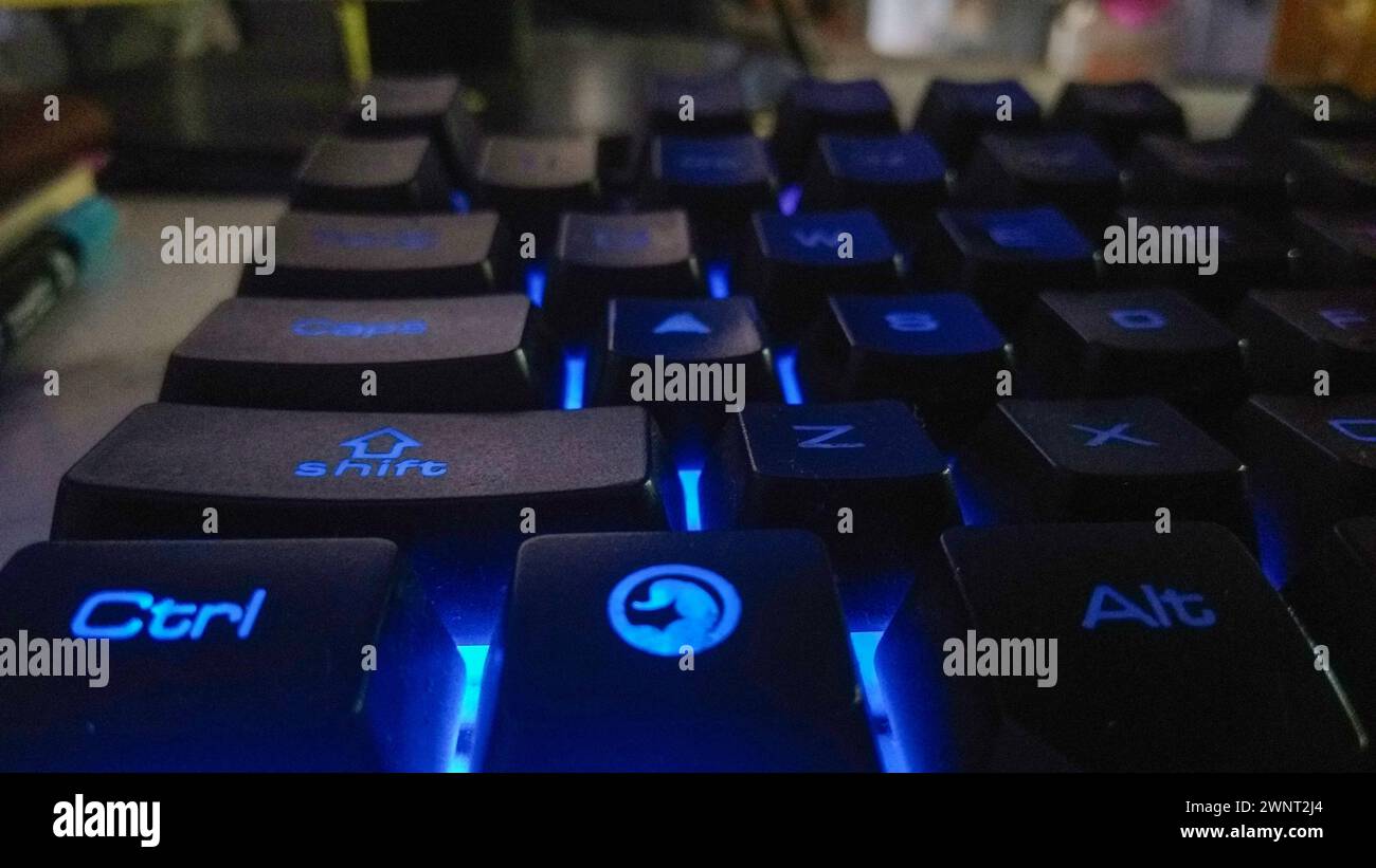 Photo of colorful glowing computer keyboard keys Stock Photo - Alamy