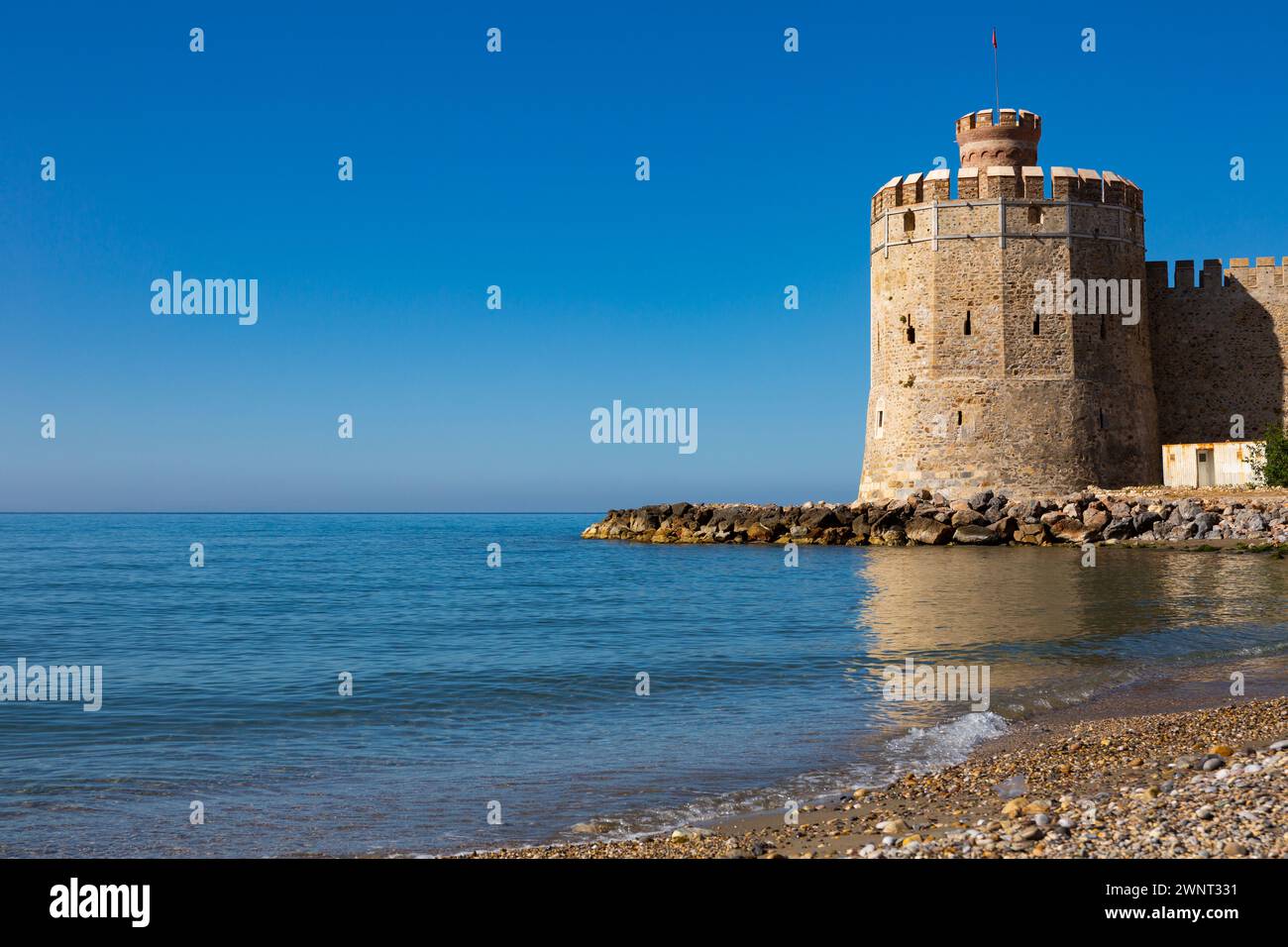 Medieval stone walled castle Mamure Kalesi on Mediterranean coast ...