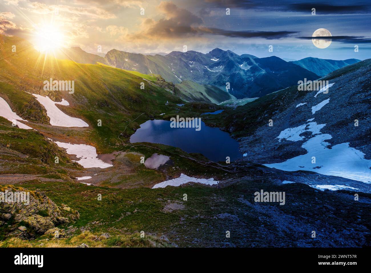 summer solstice in mountains of romania. beautiful landscape with capra ...