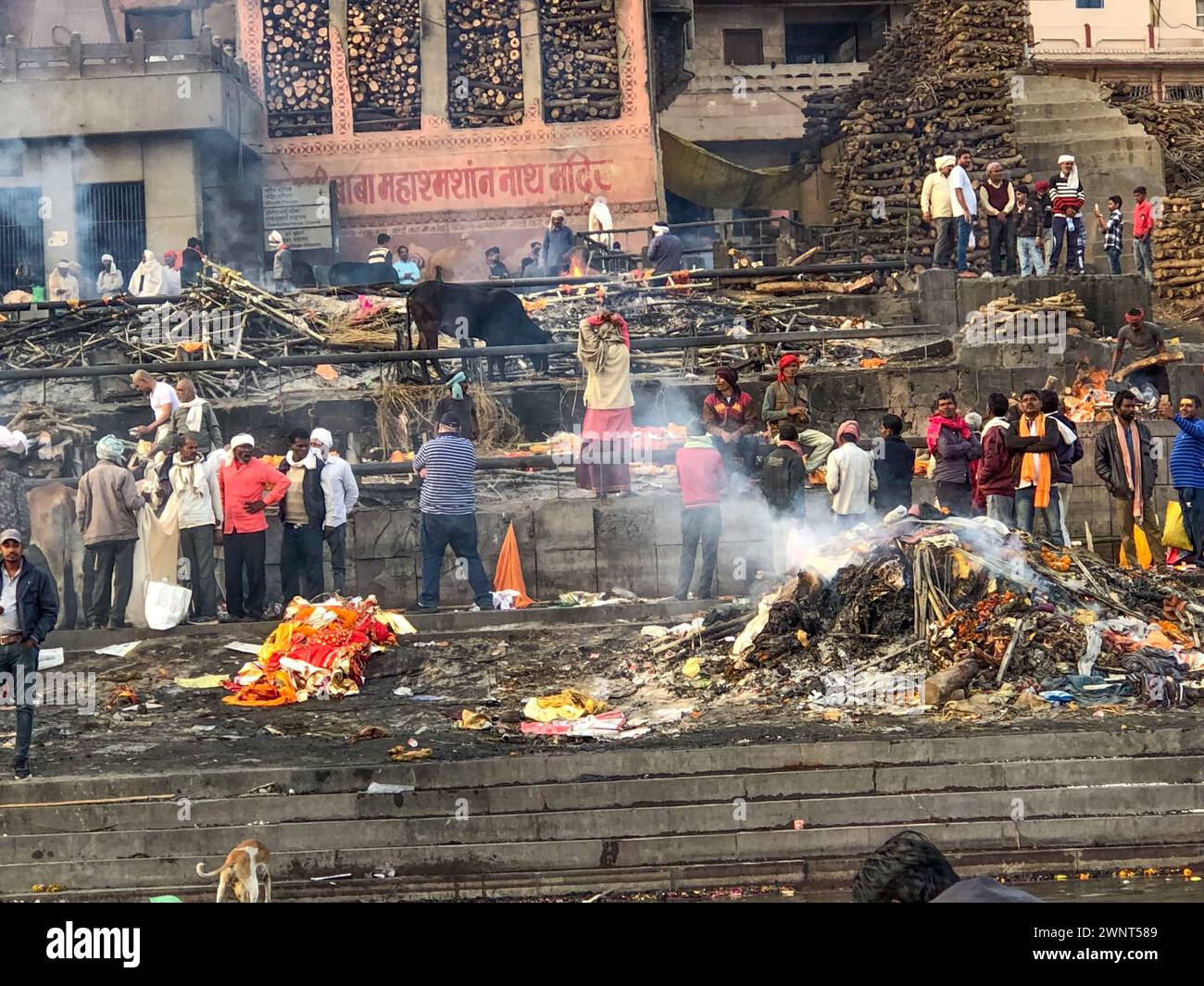 Varanasi, India - February 24, 2024: cremation ceremony at the ghats in ...