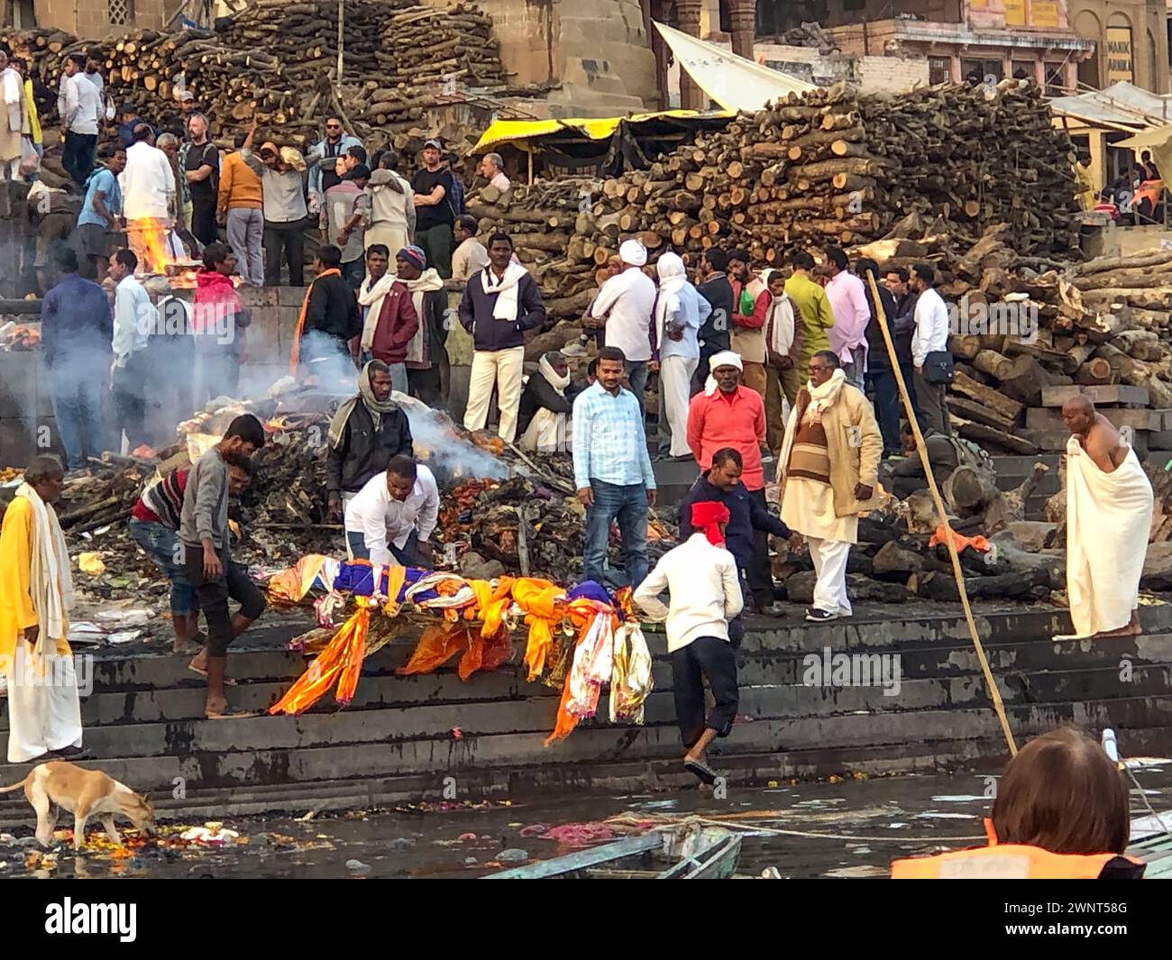 Varanasi, India - February 24, 2024: cremation ceremony at the ghats in ...