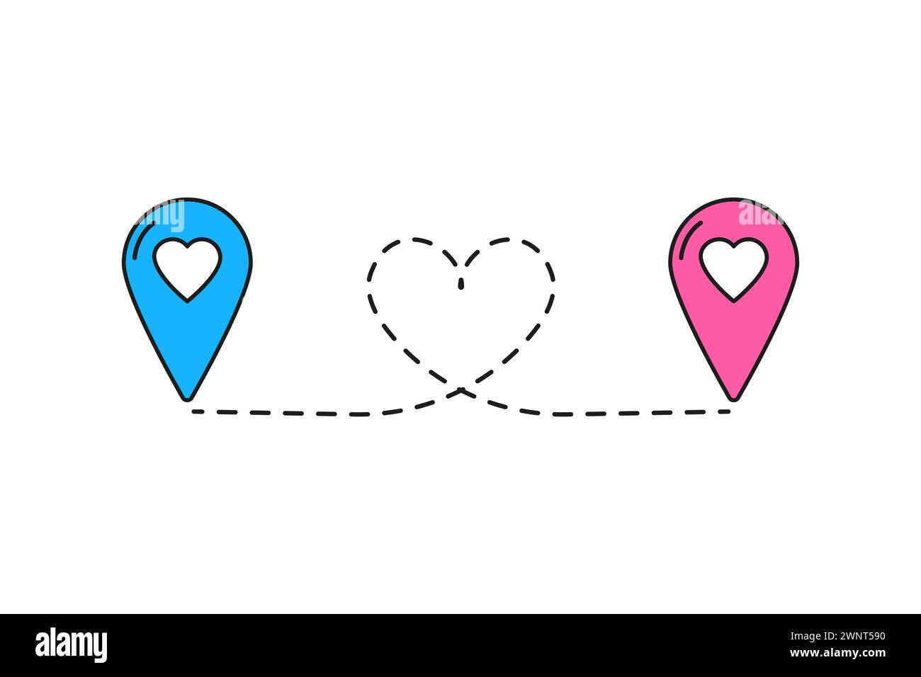Pin map line in heart shape. Navigation pointers. Vector illustration. EPS 10. Stock image Stock ...