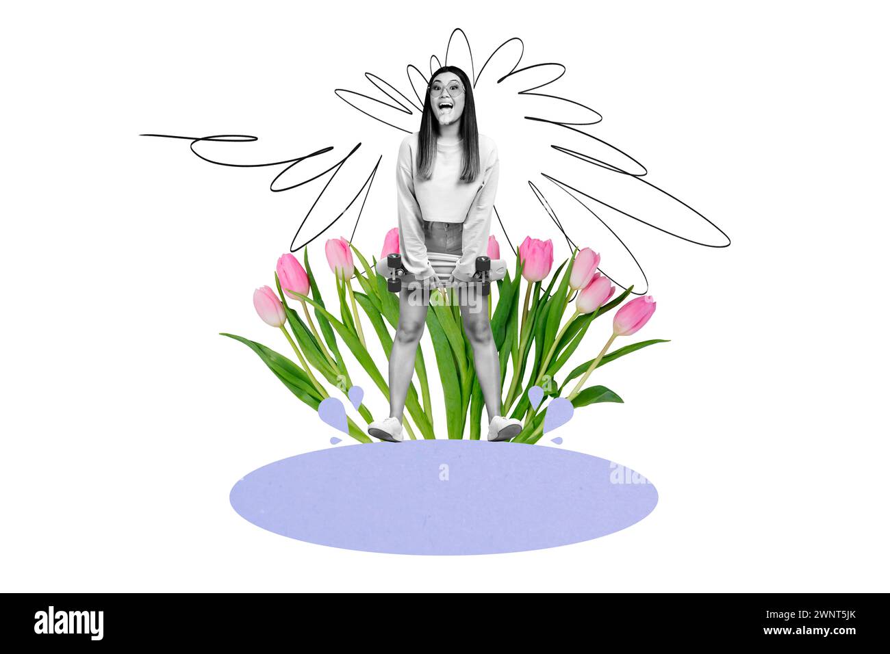 Collage image artwork of positive carefree nice woman have fun walk ...