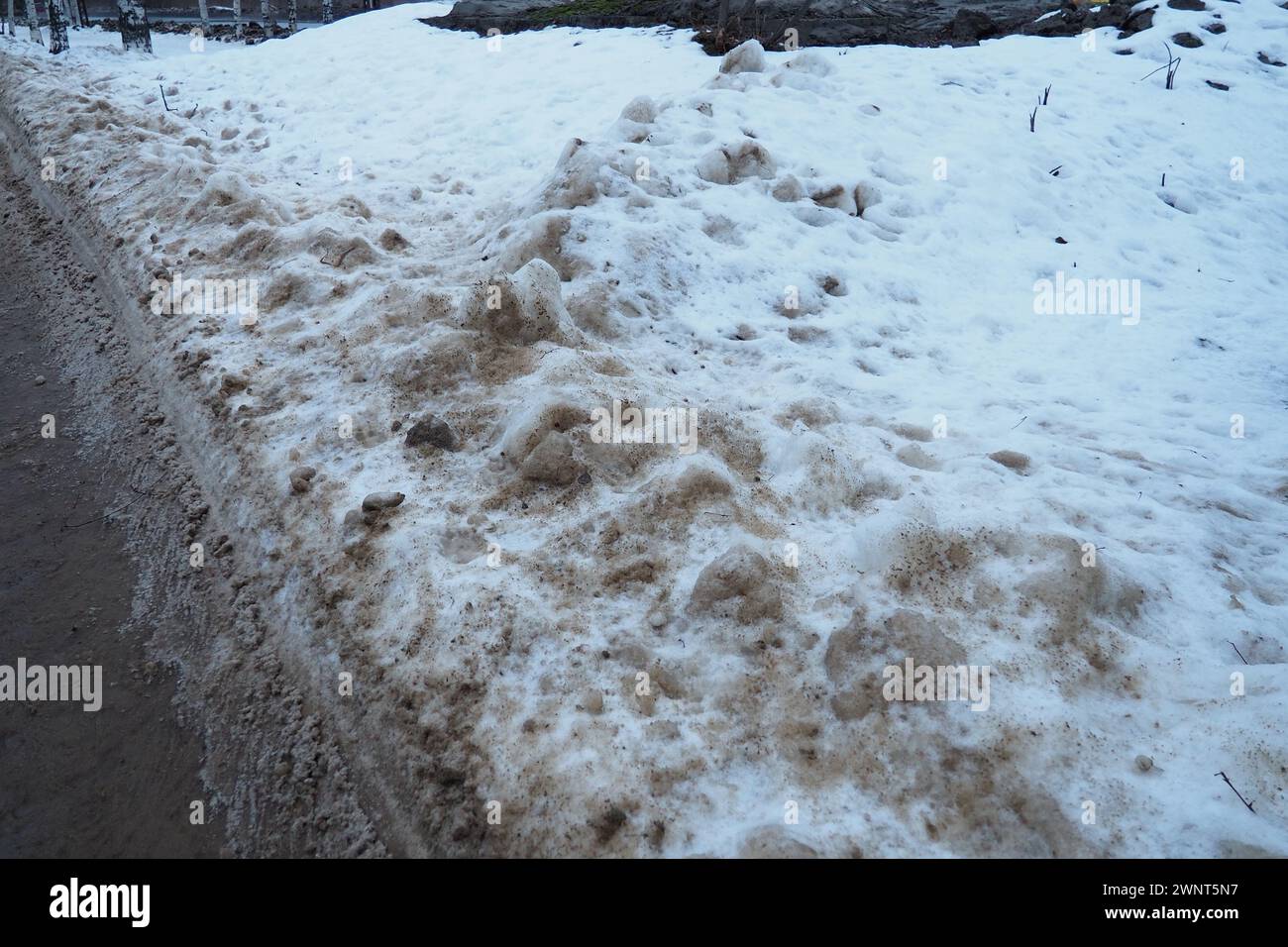Snow, ice, slush and winter mud at a pedestrian crossing. The air ...