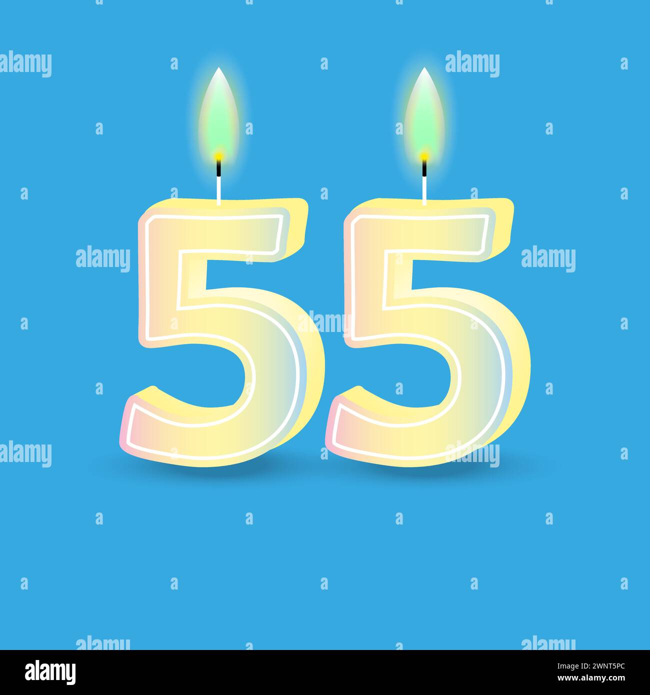 Birthday number fifty five, candle with fire. 3D number 55. Vector ...