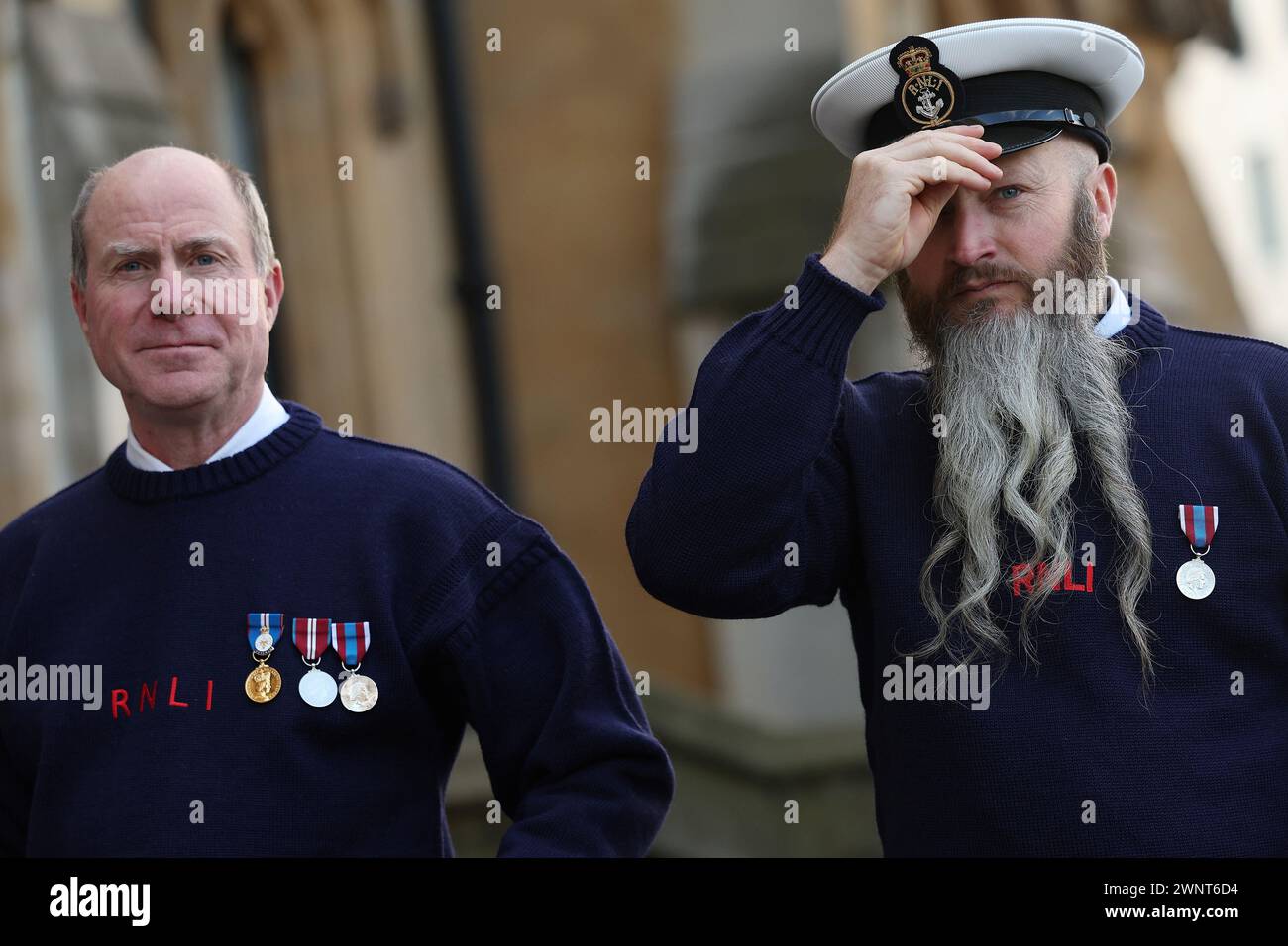 Members of the Royal National Lifeboat Institution (RNLI) await the ...