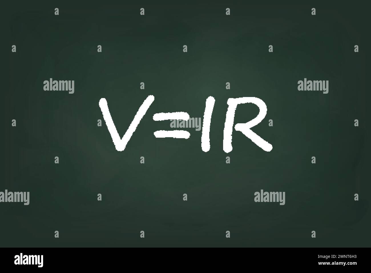 A chalk-drawn Ohm's Law formula, V=IR, on a dark green background Stock ...