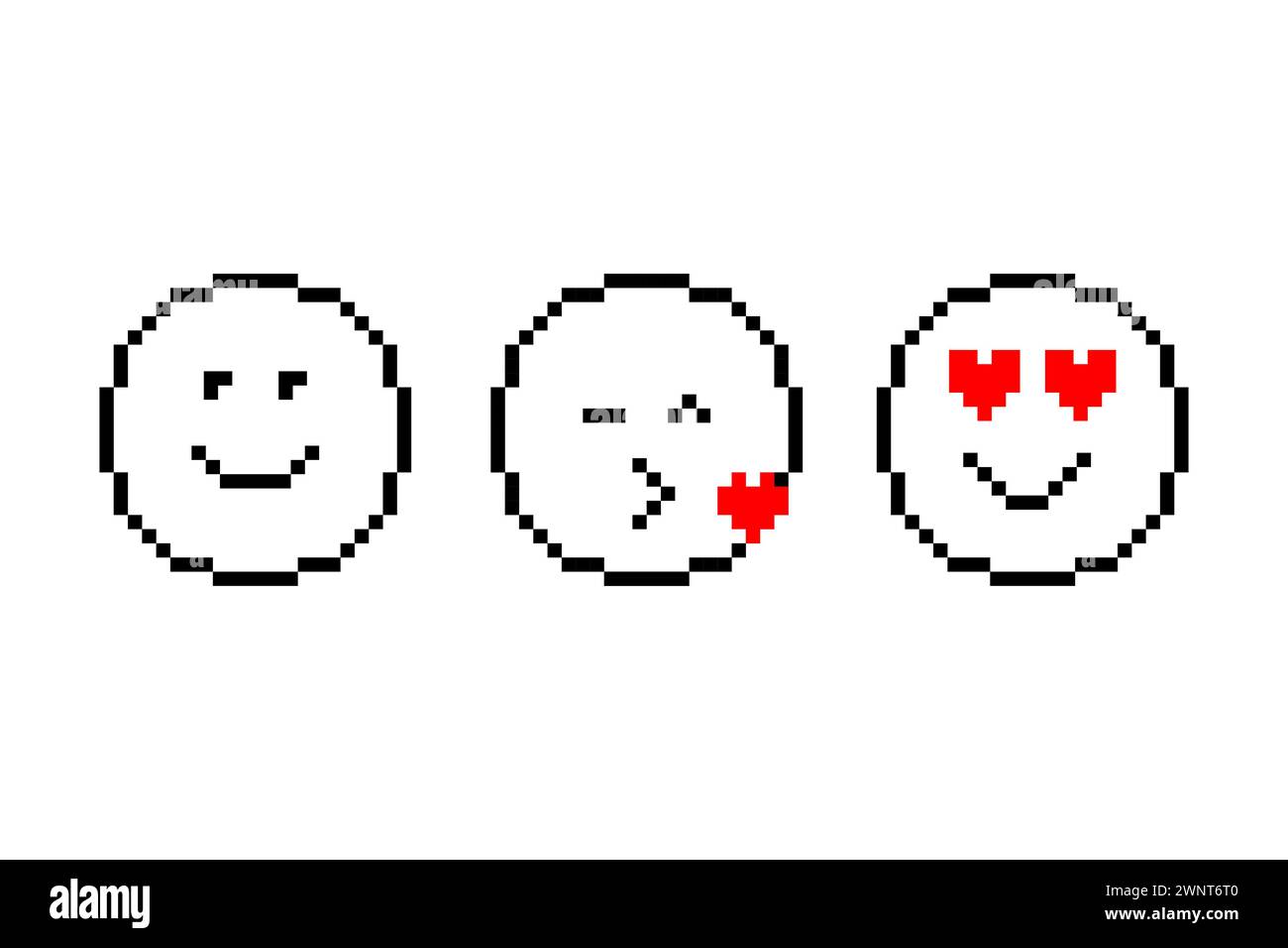 Cute pixel emoticons. Smile icons. Set of Emoji. Pixel art icons ...