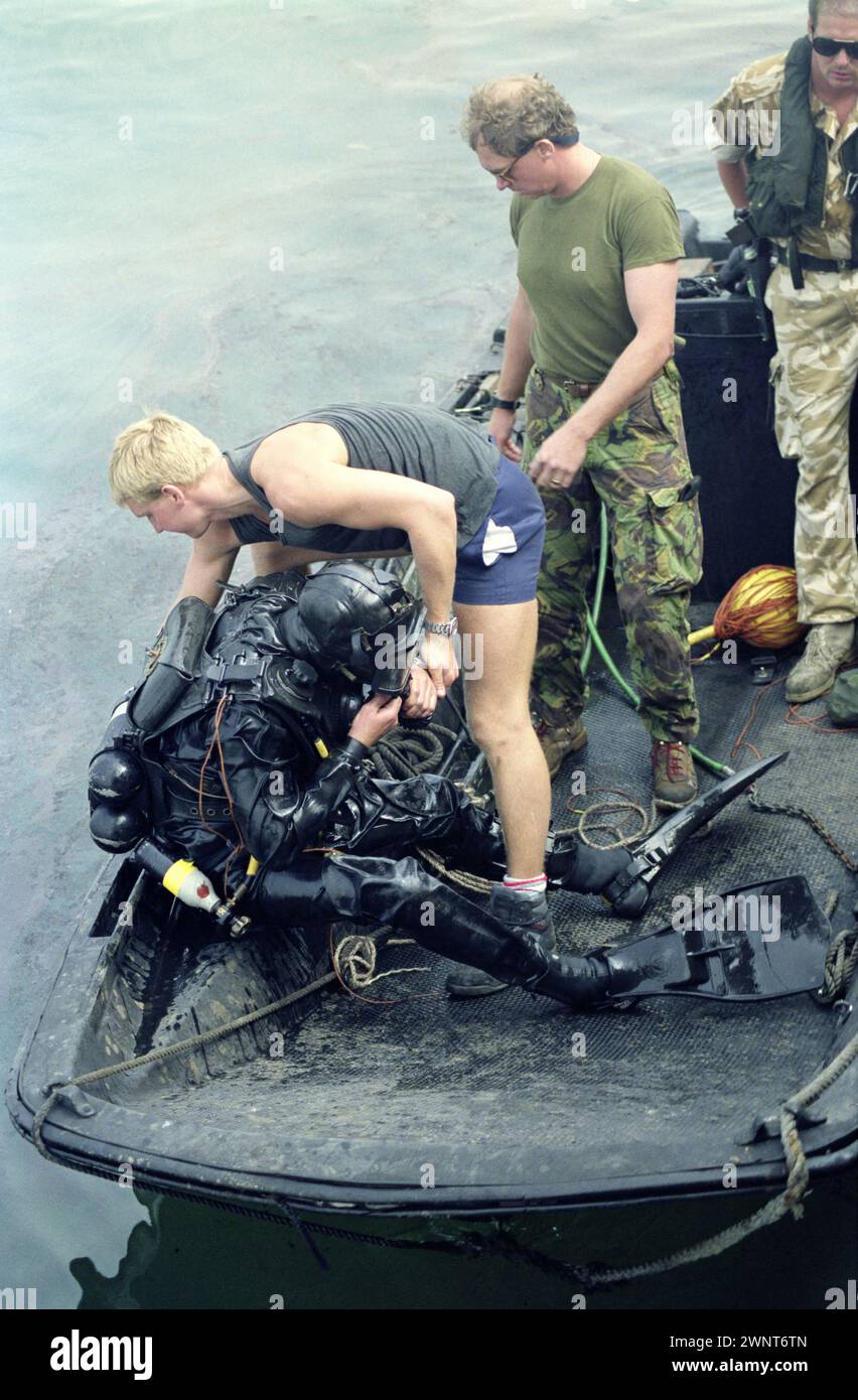 First Gulf War: 20th March 1991 A Royal Navy diver is recovered during ...