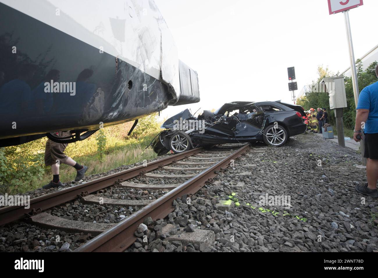 traffic accident, after collision of a car with a train traffic ...