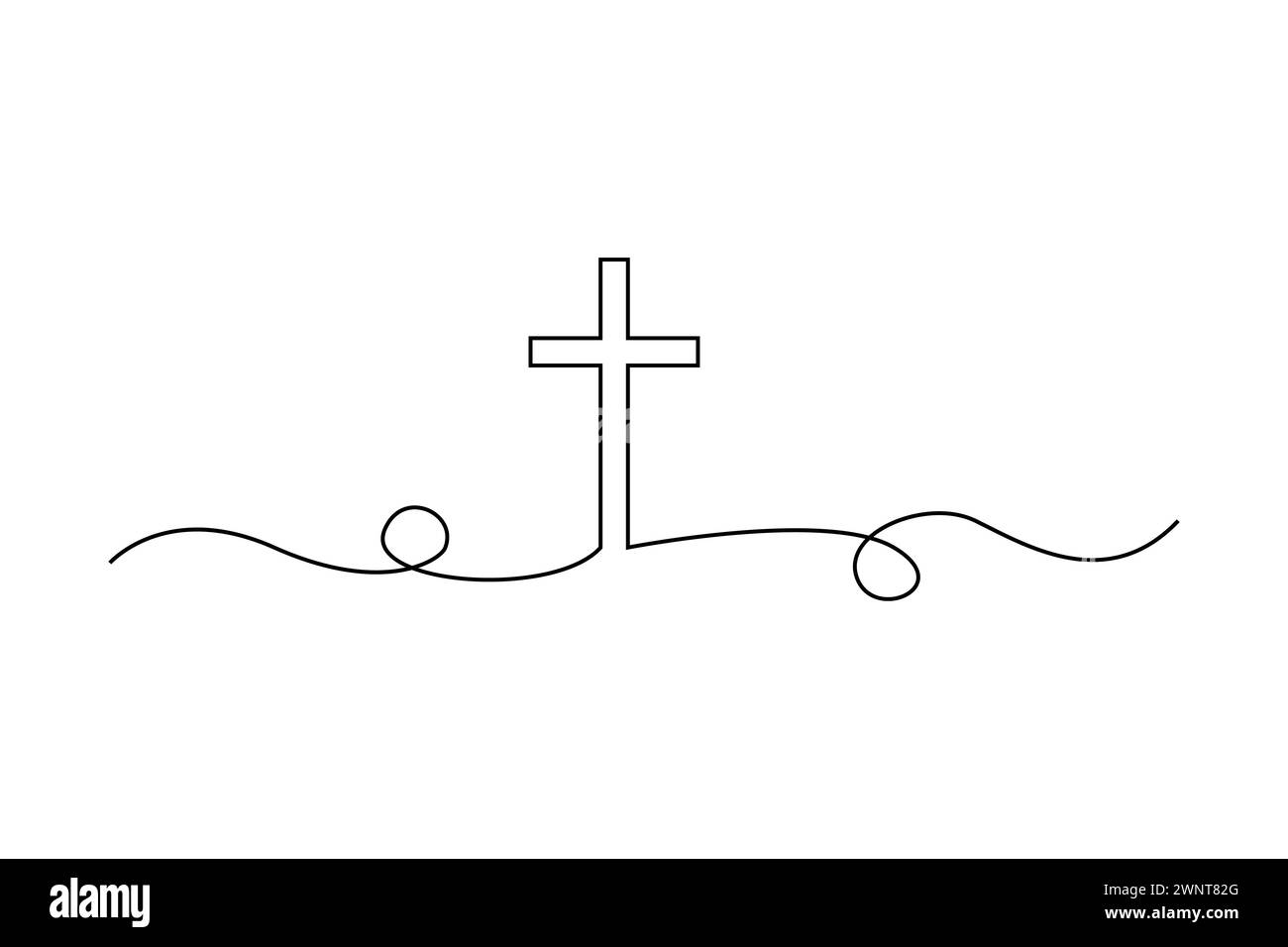 Cross one line. Symbol of Christianity in one line. Continuous drawn ...