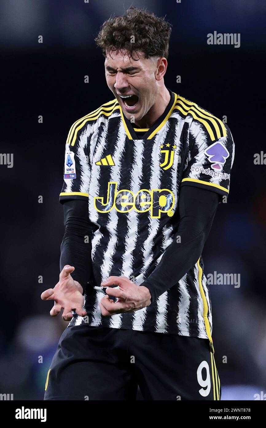 Juventus' Serbian forward Dusan Vlahovic looks dejected during the ...