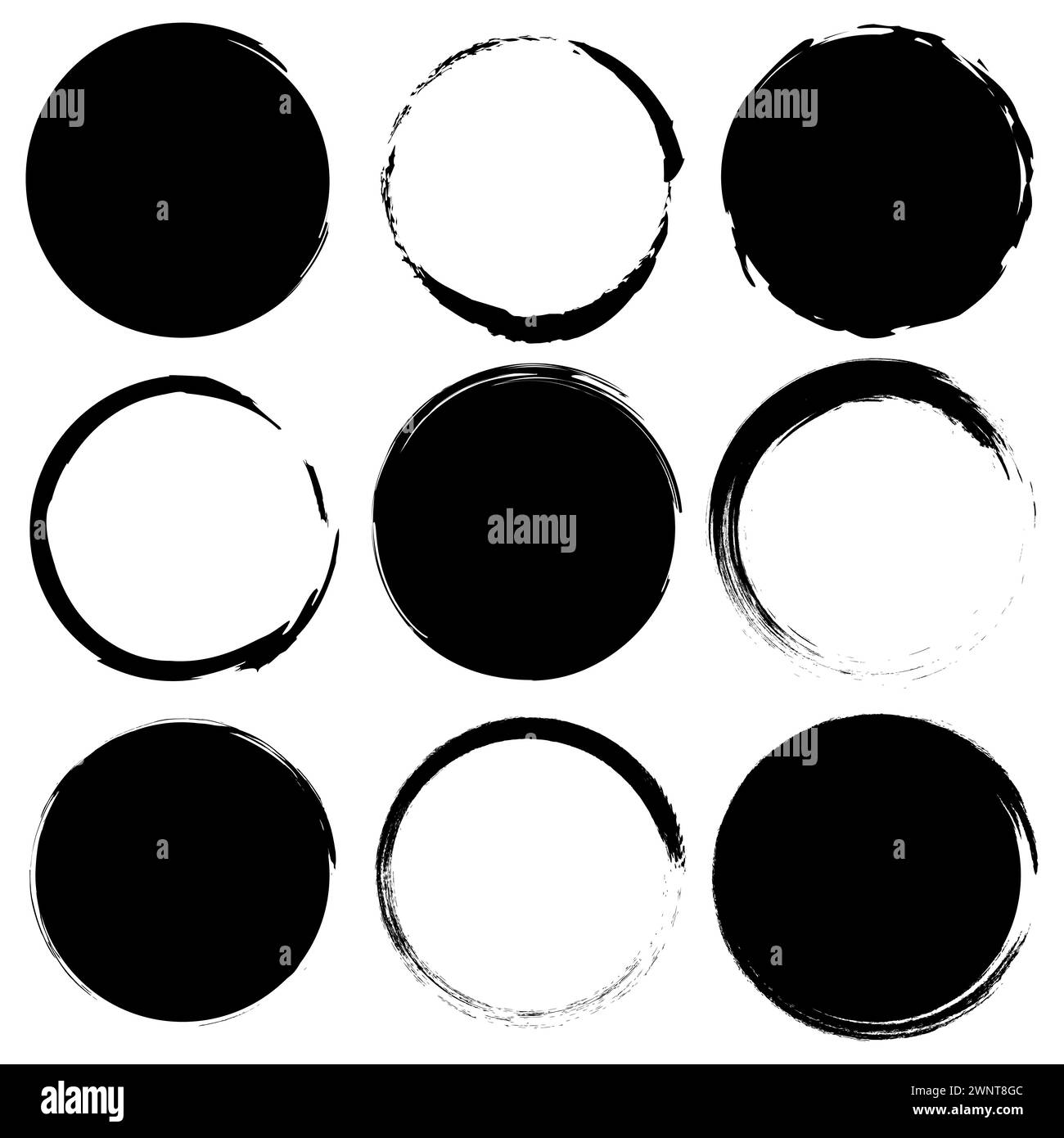 Black circles. Brush round shapes. Black graphic elements for product ...