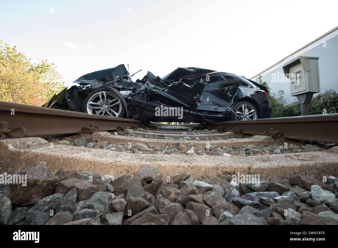 traffic accident, after collision of a car with a train traffic ...