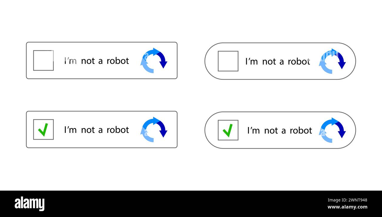 Captcha icons. Web site protection. Person verification. Im not a robot ...