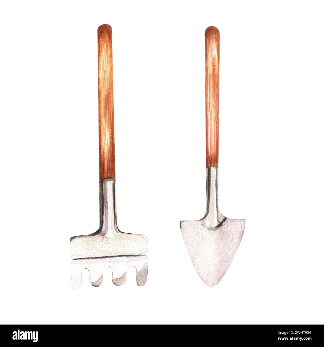 Watercolor hand drawn yard tool hi-res stock photography and images - Alamy