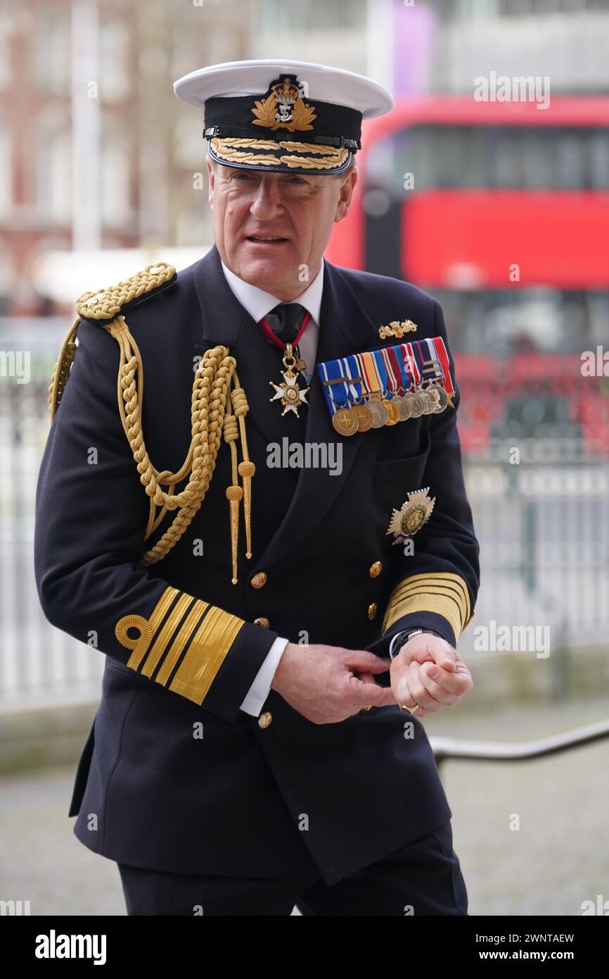 First Sea Lord, Admiral Sir Ben Key arriving for a service of ...