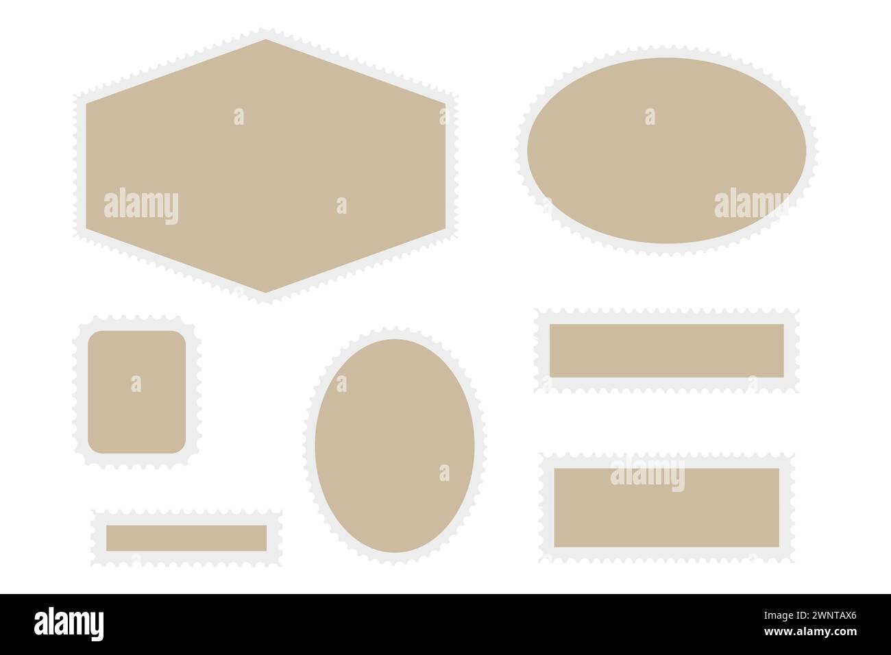 Postage stamp frames set. Blank vintage postage stamps with perforated ...