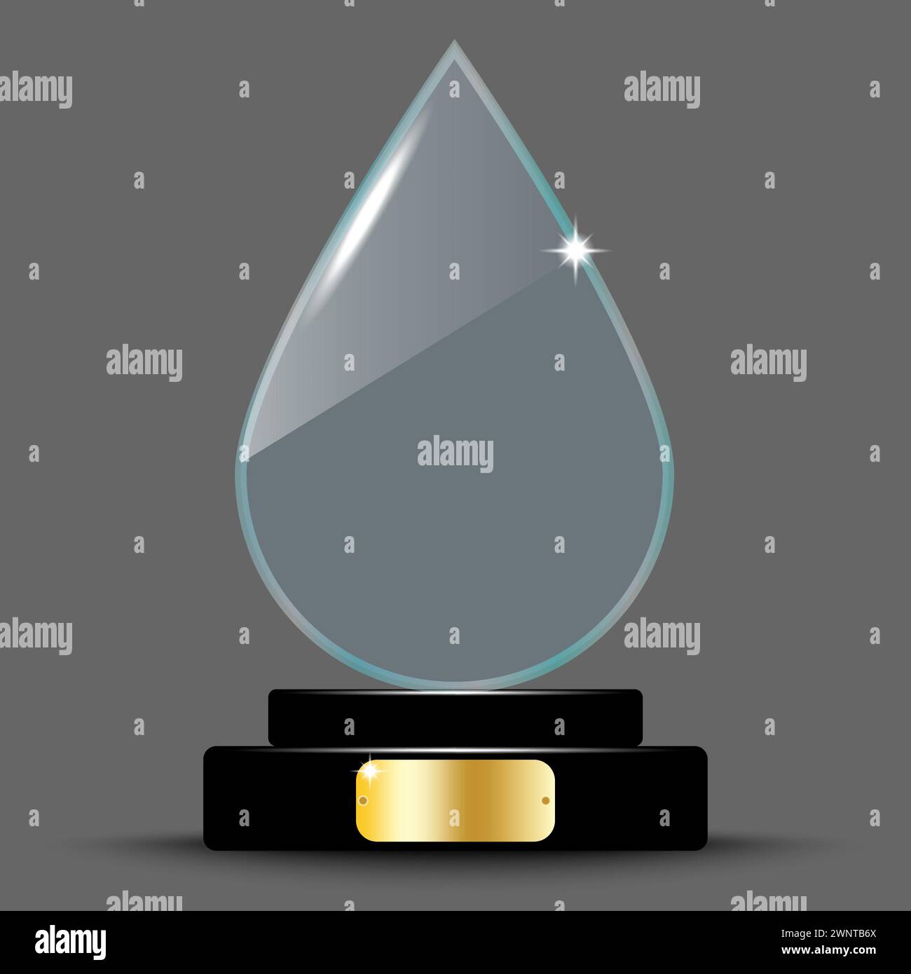 Realistic award layout design. Glass trophy in the form of an drop. 3d ... Realistic award layout design. Glass trophy in the form of an drop. 3d ...
