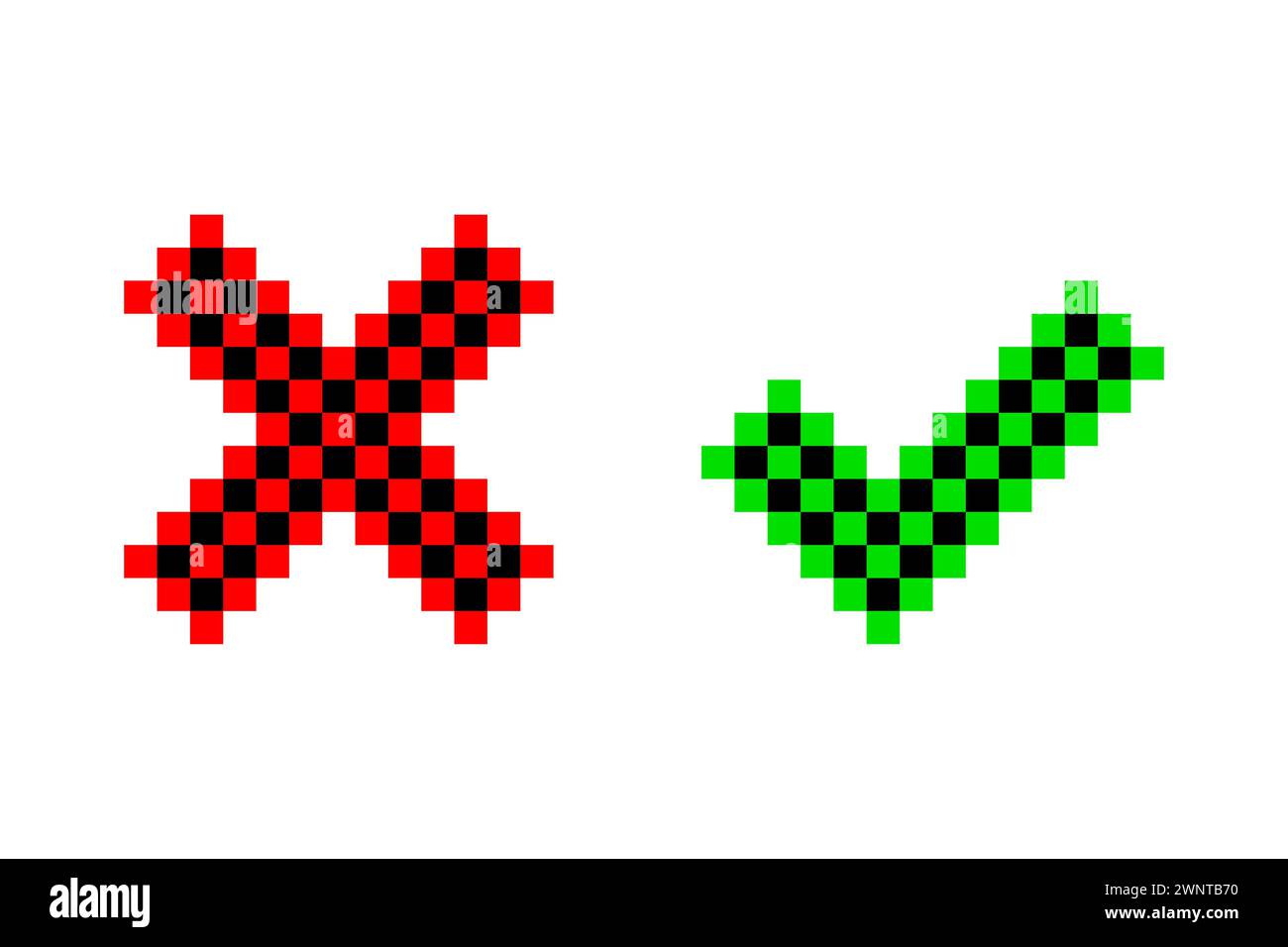 Pixel art check mark and cross mark. Tick and cross sign. Vector ...