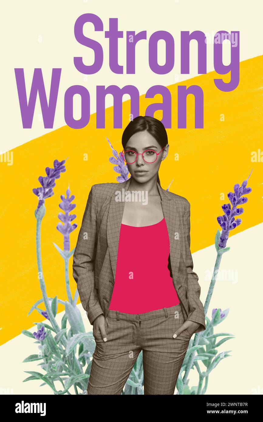 Collage vertical image of attractive successful strong woman feminism ...