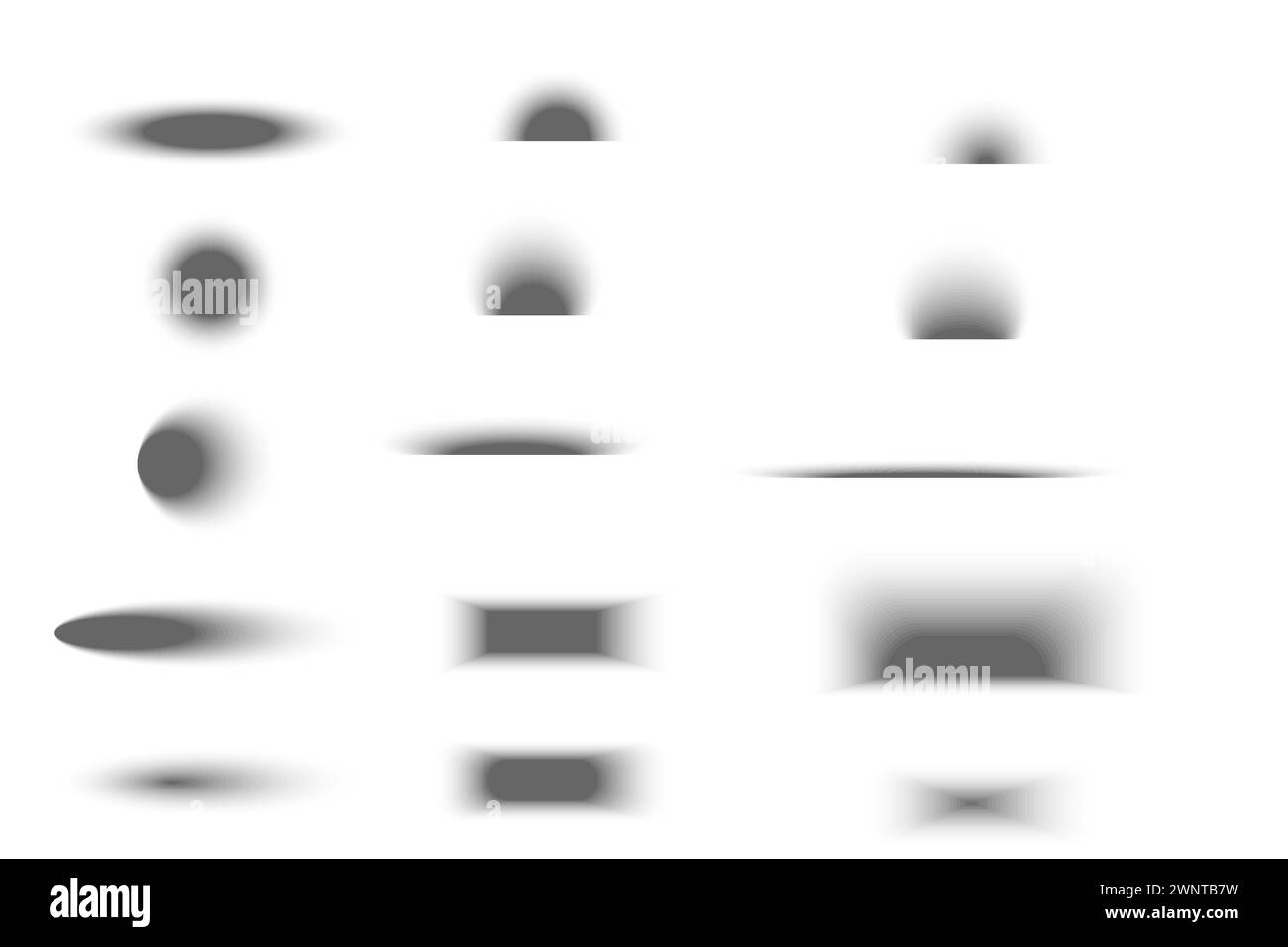Shadow with soft edges. Gray round and oval shadows ffect. Vector ...
