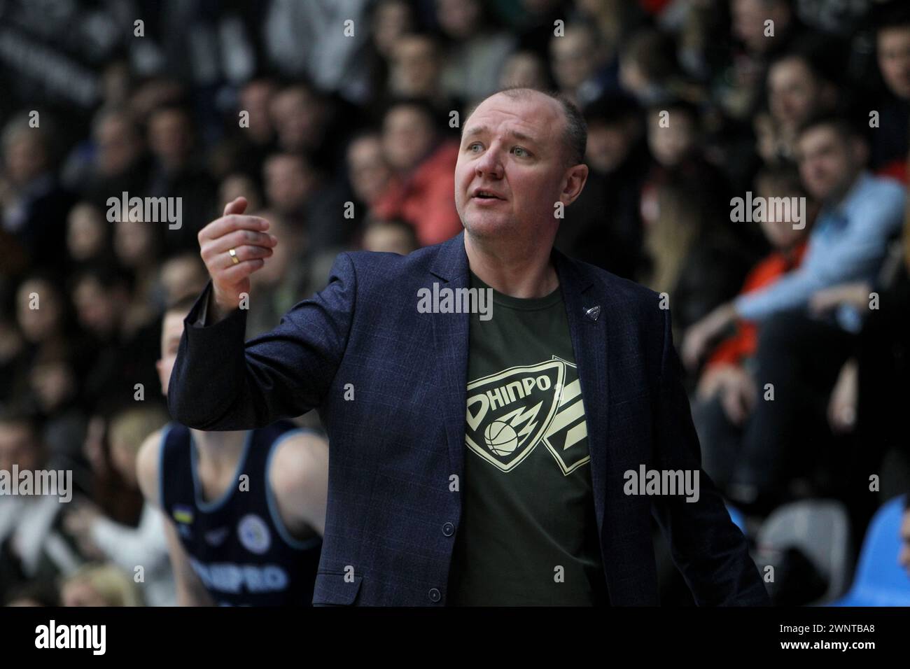 DNIPRO, UKRAINE - MARCH 2, 2024 - Head coach of BC Dnipro Volodymyr ...