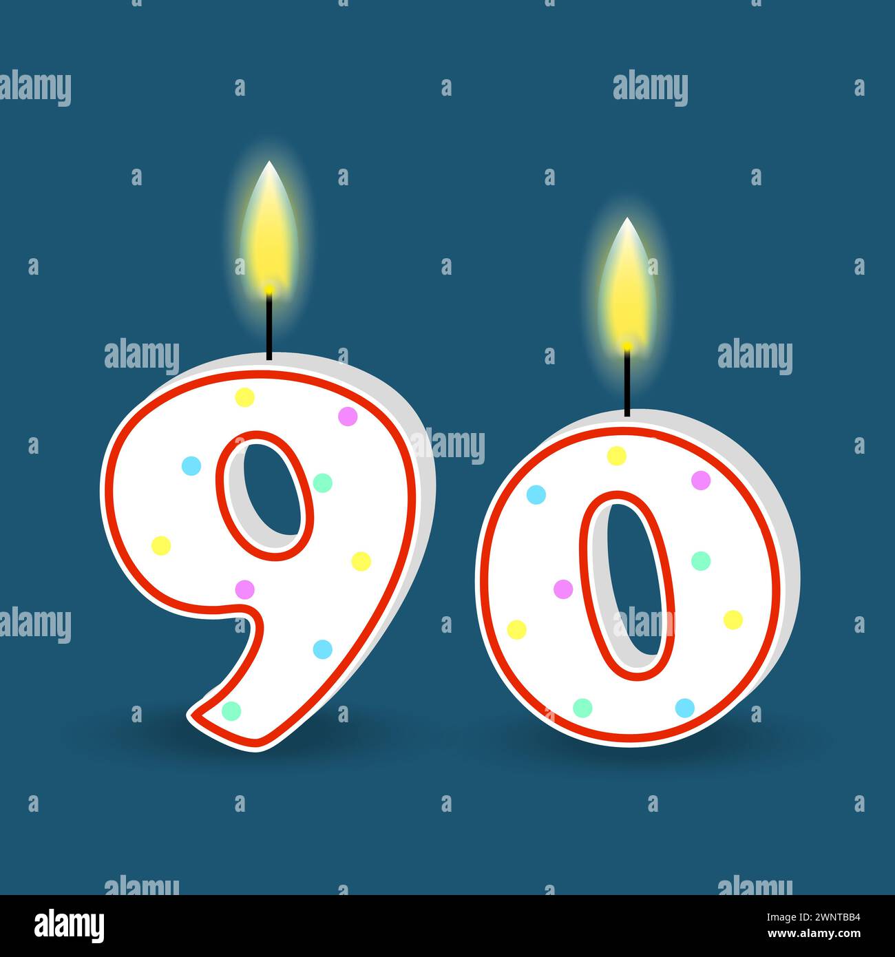 Birthday number ninety, candle with fire. 3D number 90. Vector ...