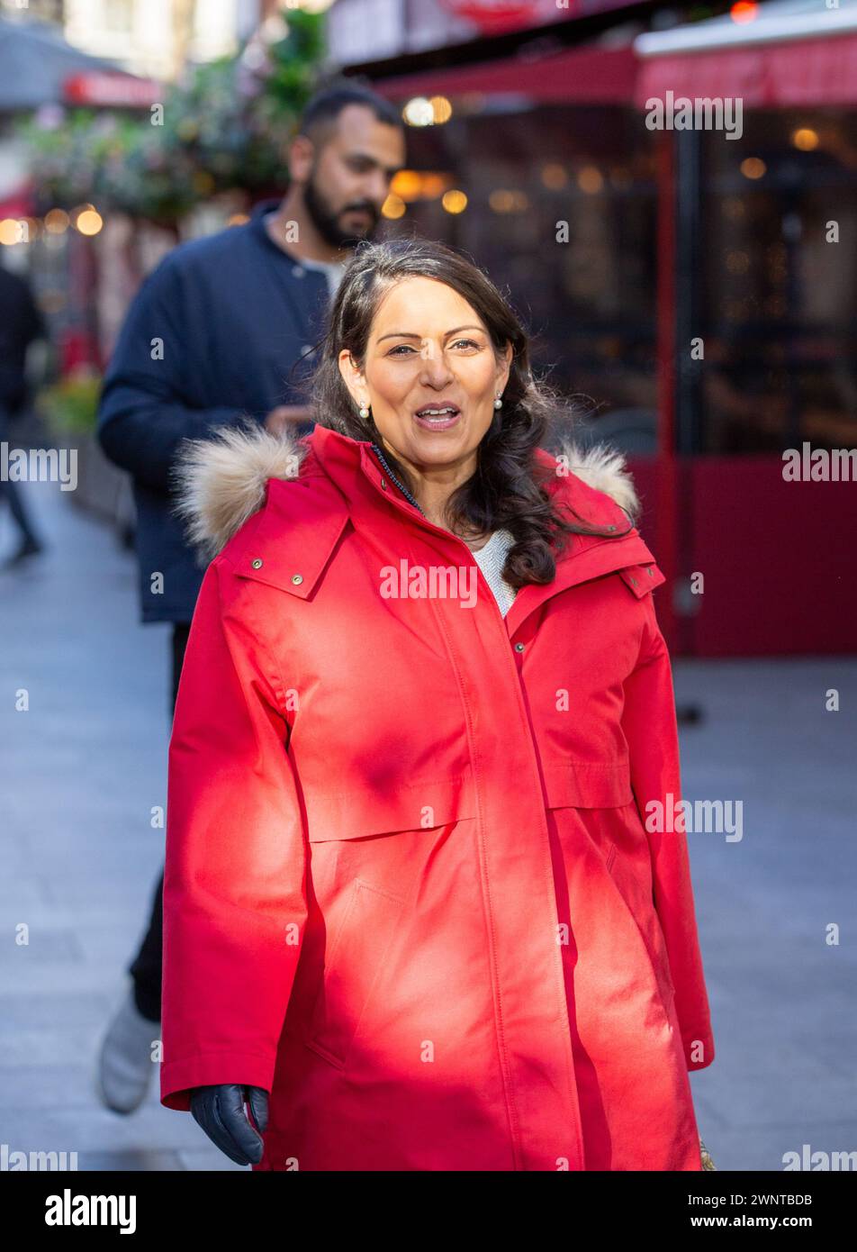 London, UK. 4th Mar, 2024. Priti Patel is seen outside Global Radio ...