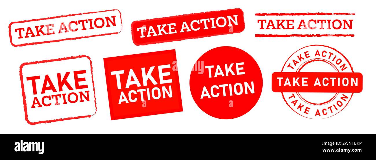 take action circle rectangle and square red rubber stamp label sticker ...