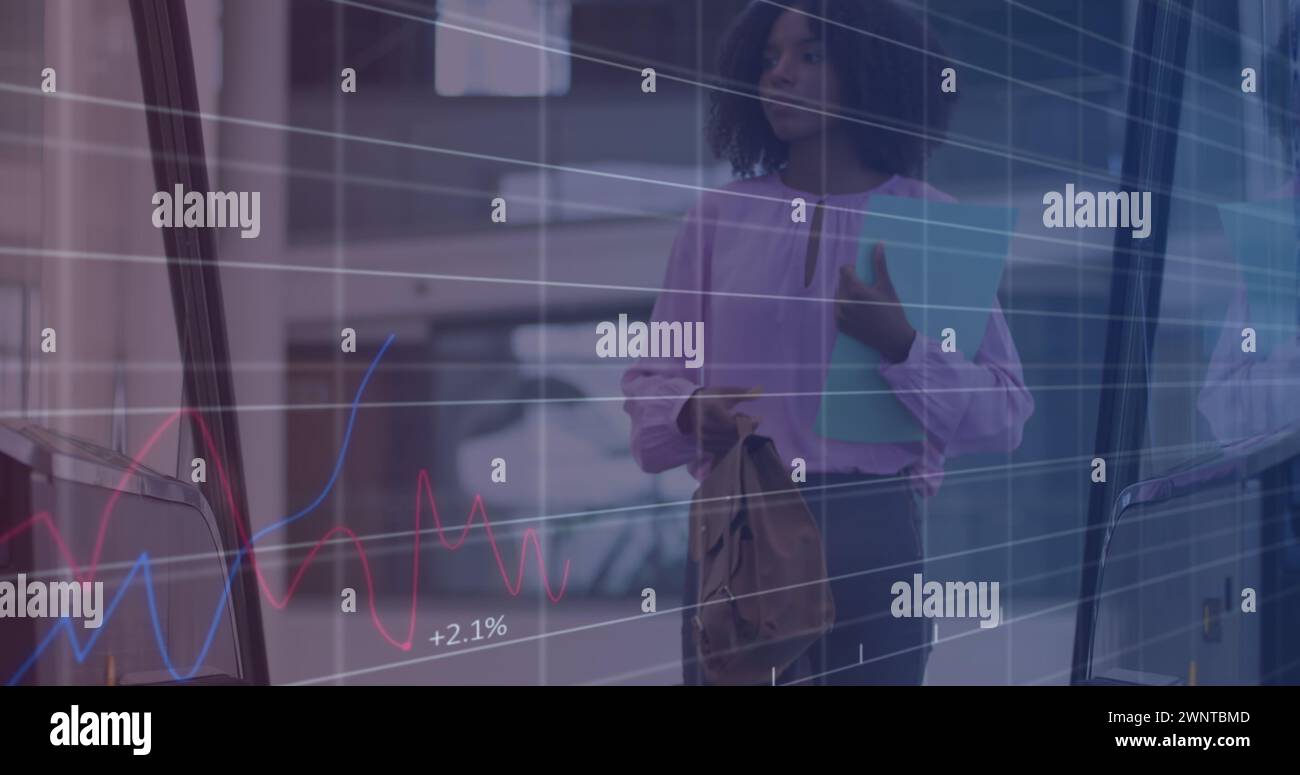 Image of financial data and graphs over african american businesswoman ...