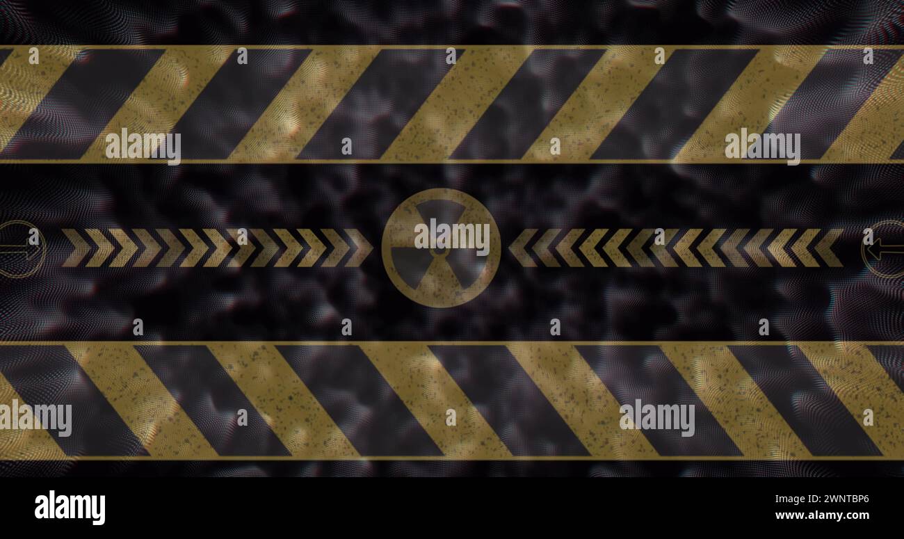 Image of radioactive symbol over shapes on black background Stock Photo ...