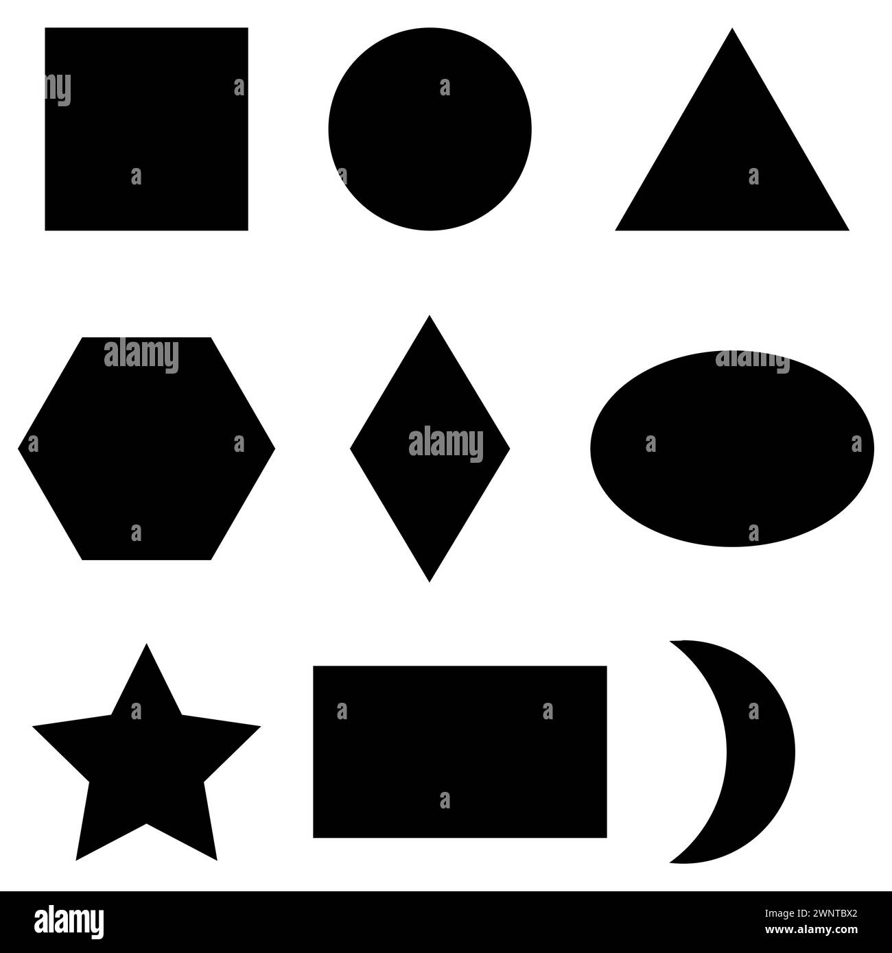 Geometric shapes set. Square, circle, triangle variety. Simple black ...