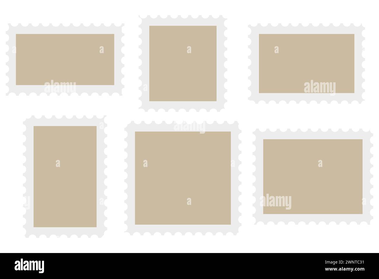 Postage stamp frames set. Blank vintage postage stamps with perforated edge. Empty border ...
