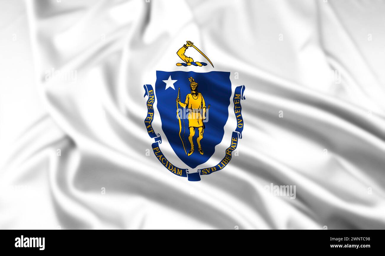 The Flag of the US State of The Commonwealth of Massachusetts Rippled ...