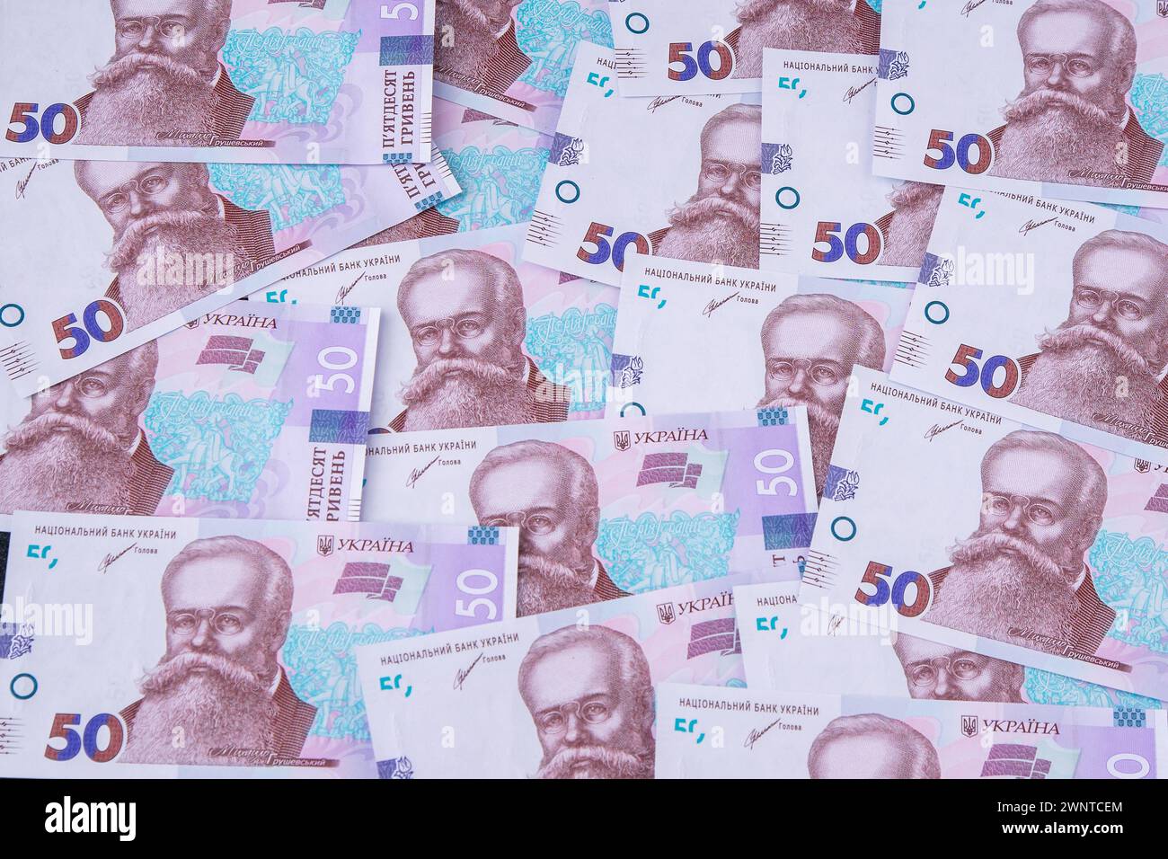 Ukrainian money. 50 hryvnia banknote. Portrait of Mikhail Grushevsky ...