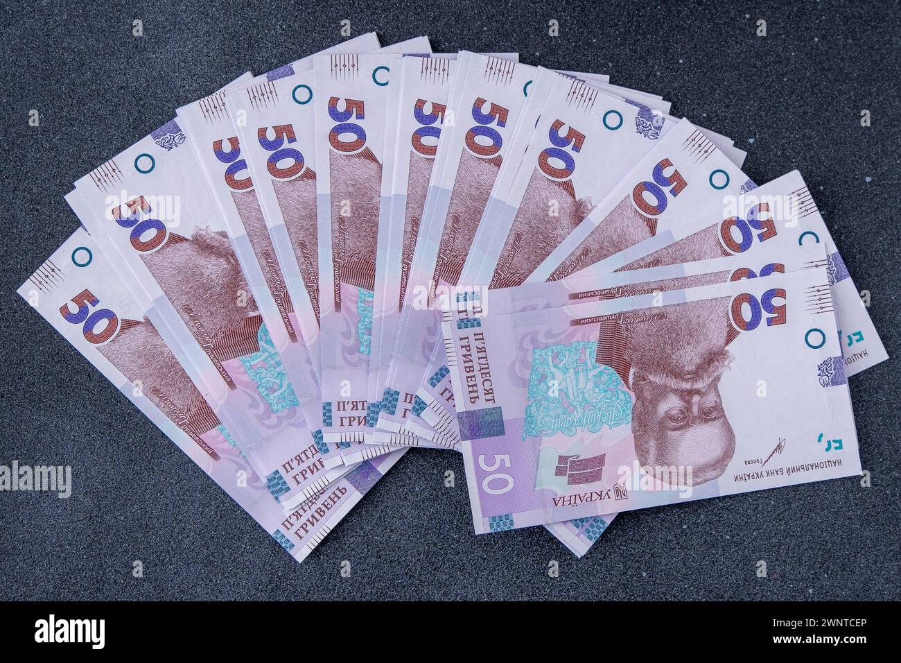 Ukrainian money. 50 hryvnia banknote. Portrait of Mikhail Grushevsky ...