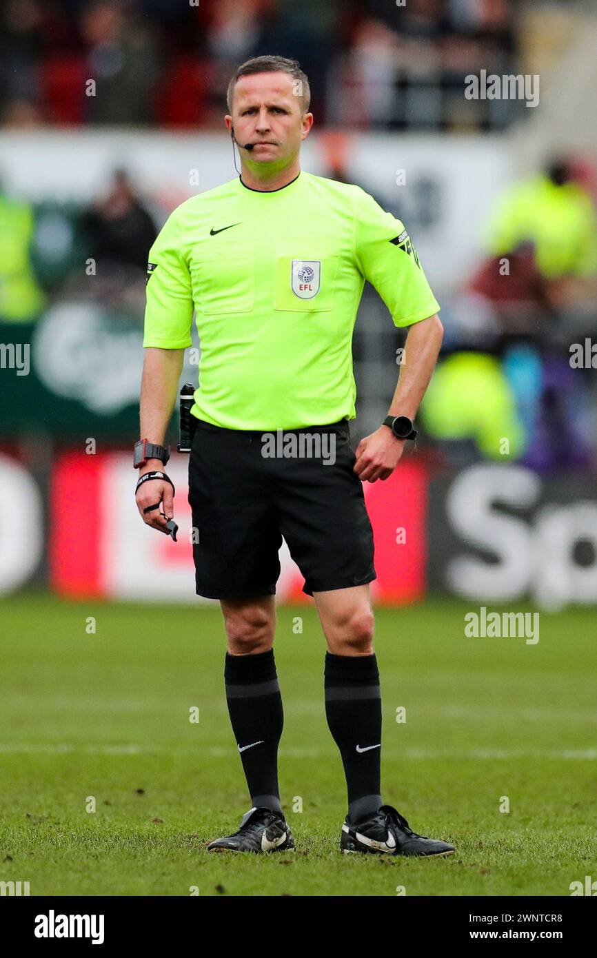 Rotherham, UK. 02nd Mar, 2024. Referee David Webb during the Rotherham ...