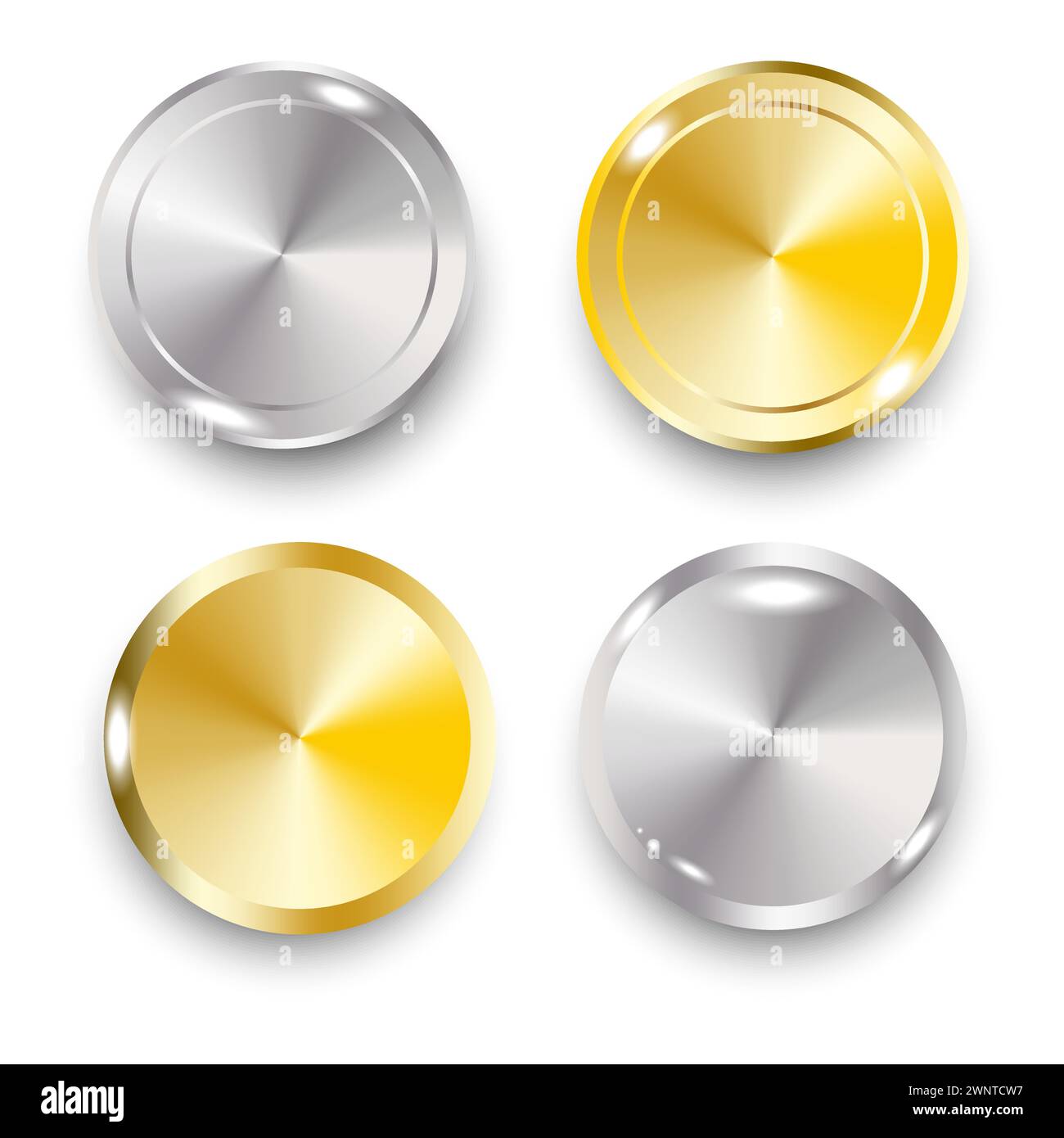 Silver gold medal. Set of silver golden buttons. Vector illustration ...