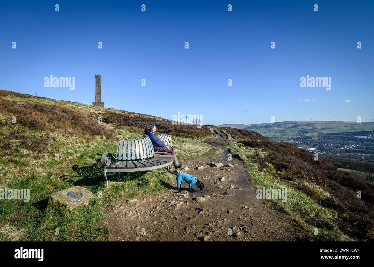 Bury, England, UK, Monday March 04, 2024. Walkers take in the sunshine ...