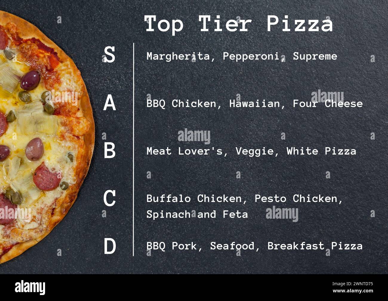 Savor diverse flavors, pizza menu template Stock Photo - Alamy
