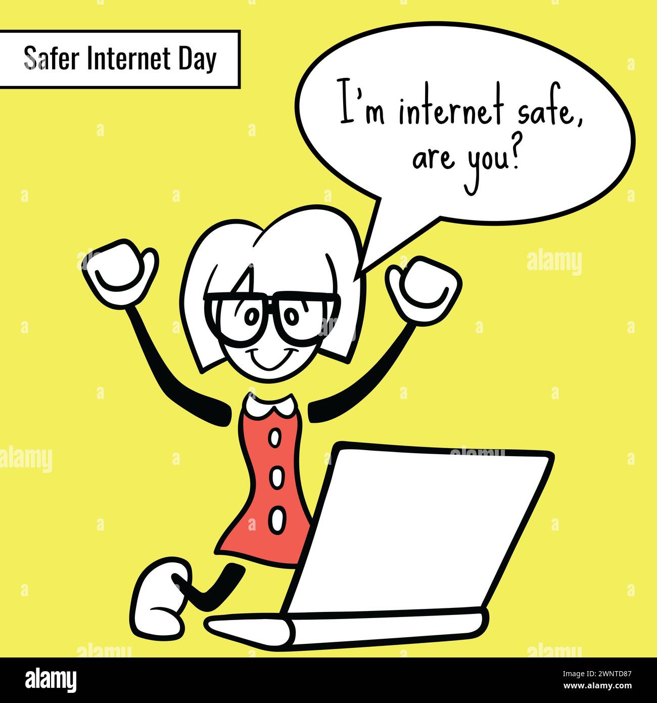 Promote online safety, cheerful cartoon character Stock Photo - Alamy
