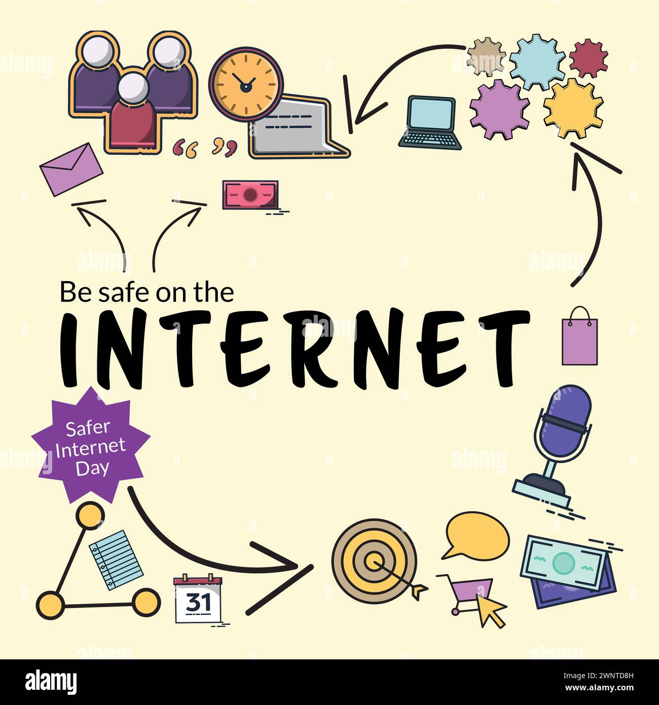 Promote online safety, vibrant icons depict connectivity Stock Photo ...