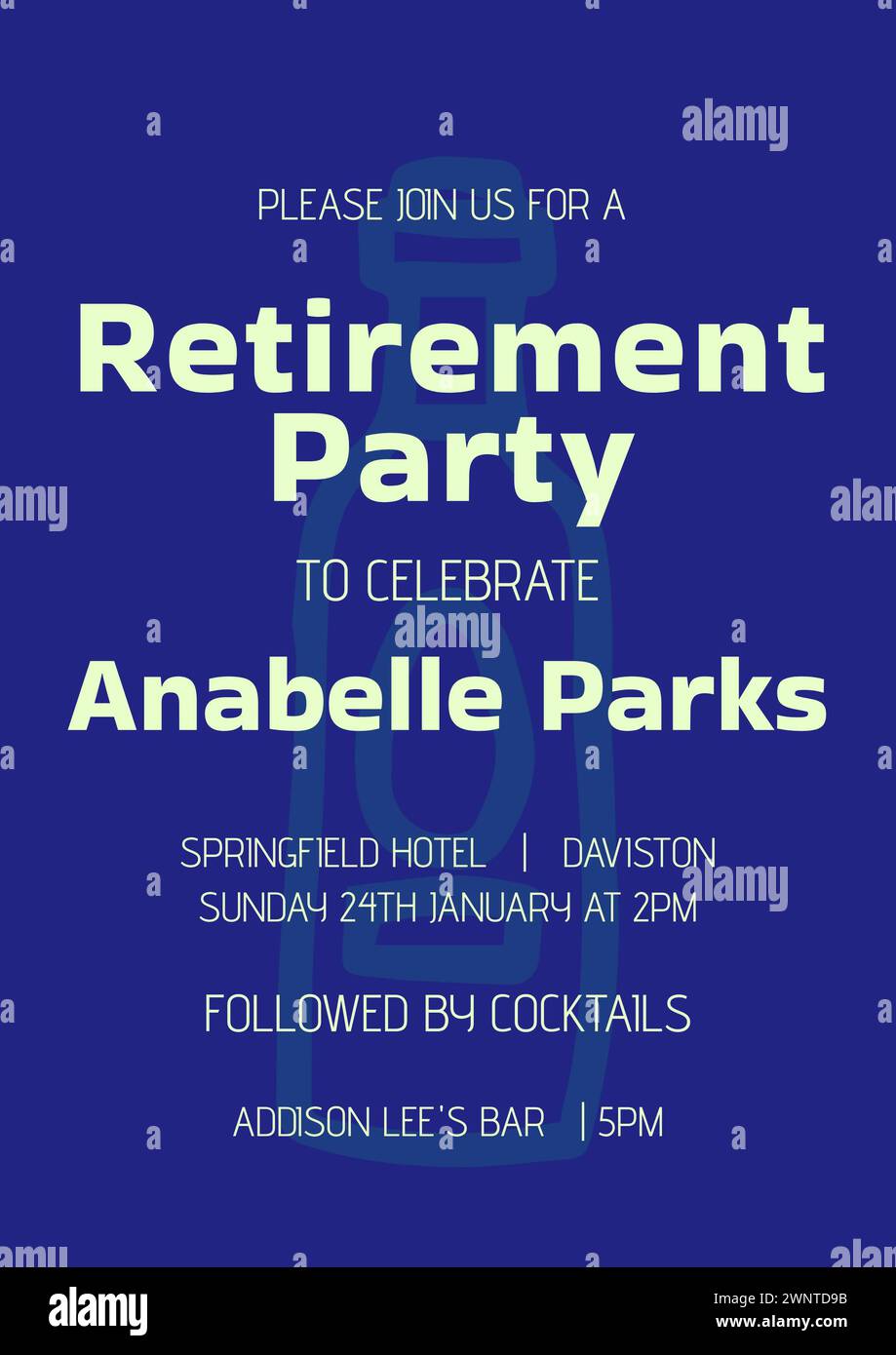 Celebrate milestones, bold blue retirement invite Stock Photo - Alamy