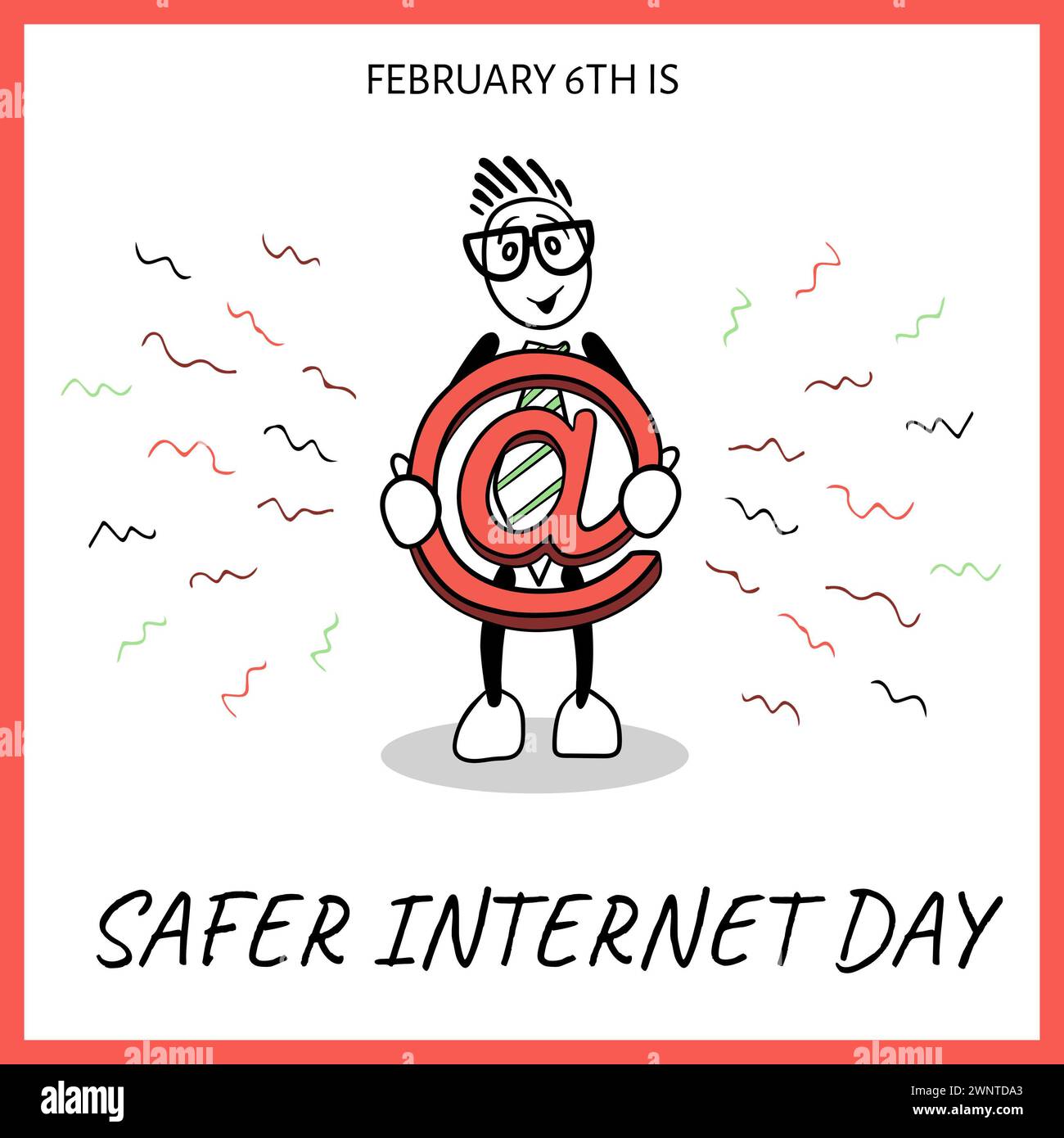 Promoting online safety, a cartoon character holds a large '@' symbol ...