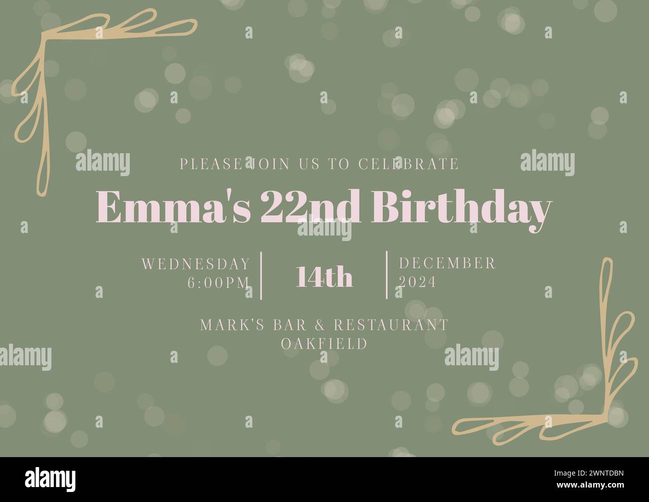 Celebration invitation, elegant green and gold design, conveys ...